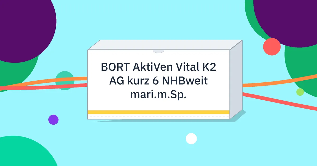 Symbolbild: Packung mit der Aufschrift BORT AktiVen Vital K2 AG kurz 6 NHBweit mari.m.Sp. (PZN 13733402) – Verfügbarkeit und Bezug in Apotheken in Frankfurt am Main