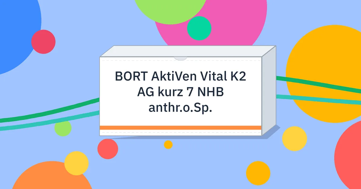 Symbolbild: Packung mit der Aufschrift BORT AktiVen Vital K2 AG kurz 7 NHB anthr.o.Sp. (PZN 13734287) – Verfügbarkeit und Bezug in Apotheken in Frankfurt am Main