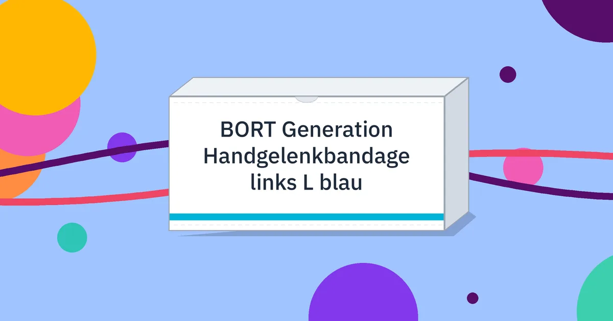 Symbolbild: Packung mit der Aufschrift BORT Generation Handgelenkbandage links L blau (PZN 19111222) – Verfügbarkeit und Bezug in Apotheken in Frankfurt am Main