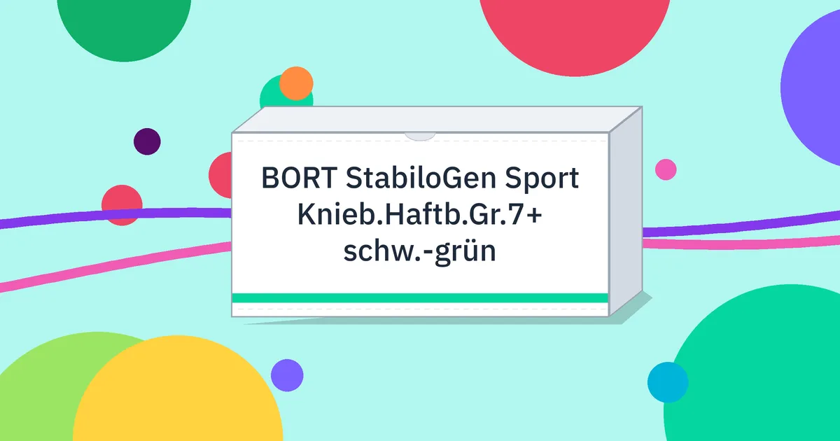 Symbolbild: Packung mit der Aufschrift BORT StabiloGen Sport Knieb.Haftb.Gr.7+ schw.-grün (PZN 19111386) – Verfügbarkeit und Bezug in Apotheken in Frankfurt am Main