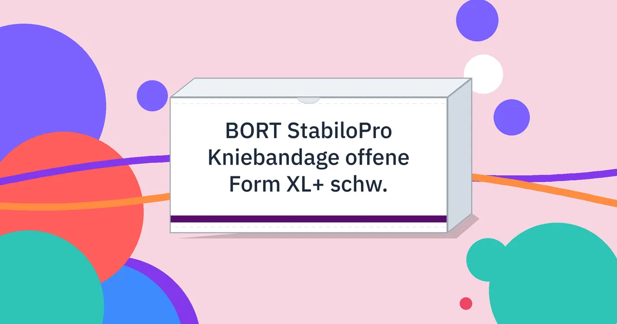 Symbolbild: Packung mit der Aufschrift BORT StabiloPro Kniebandage offene Form XL+ schw. (PZN 06084280) – Verfügbarkeit und Bezug in Apotheken in Frankfurt am Main