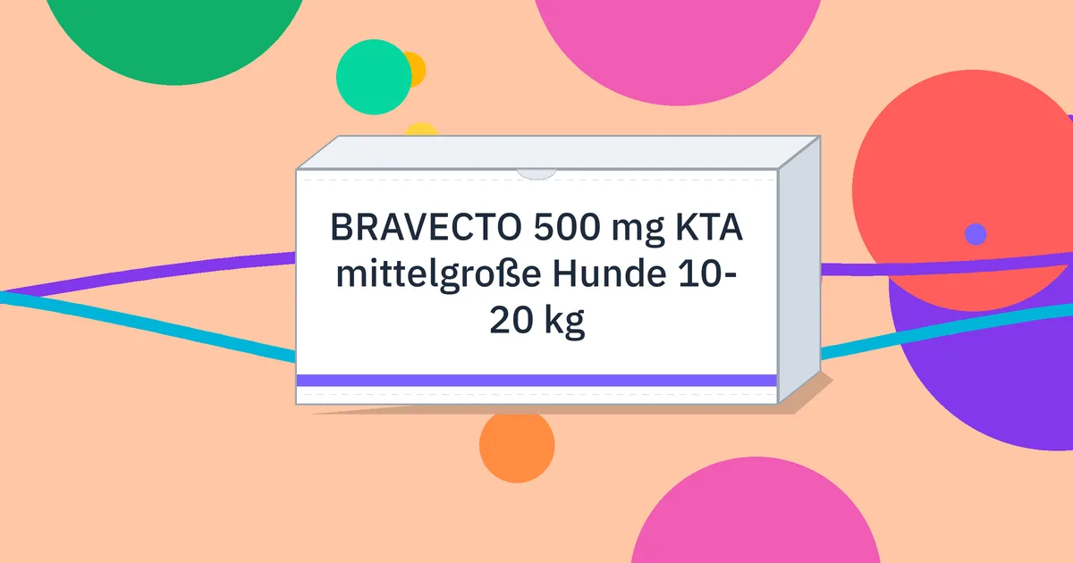 Symbolbild: Packung mit der Aufschrift BRAVECTO 500 mg KTA mittelgroße Hunde 10-20 kg (PZN 10385171) – Verfügbarkeit und Bezug in Apotheken in Frankfurt am Main