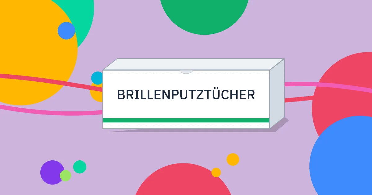 Symbolbild: Packung mit der Aufschrift BRILLENPUTZTÜCHER (PZN 09734956) – Verfügbarkeit und Bezug in Apotheken in Frankfurt am Main