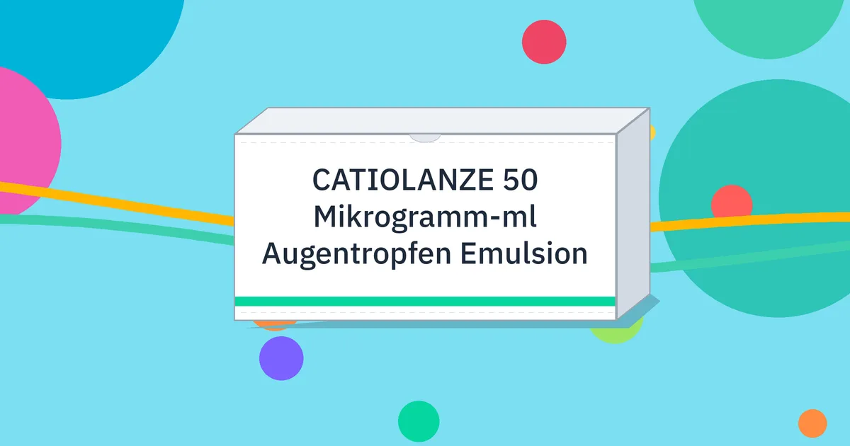 Symbolbild: Packung mit der Aufschrift CATIOLANZE 50 Mikrogramm-ml Augentropfen Emulsion (PZN 19797828) – Verfügbarkeit und Bezug in Apotheken in Frankfurt am Main