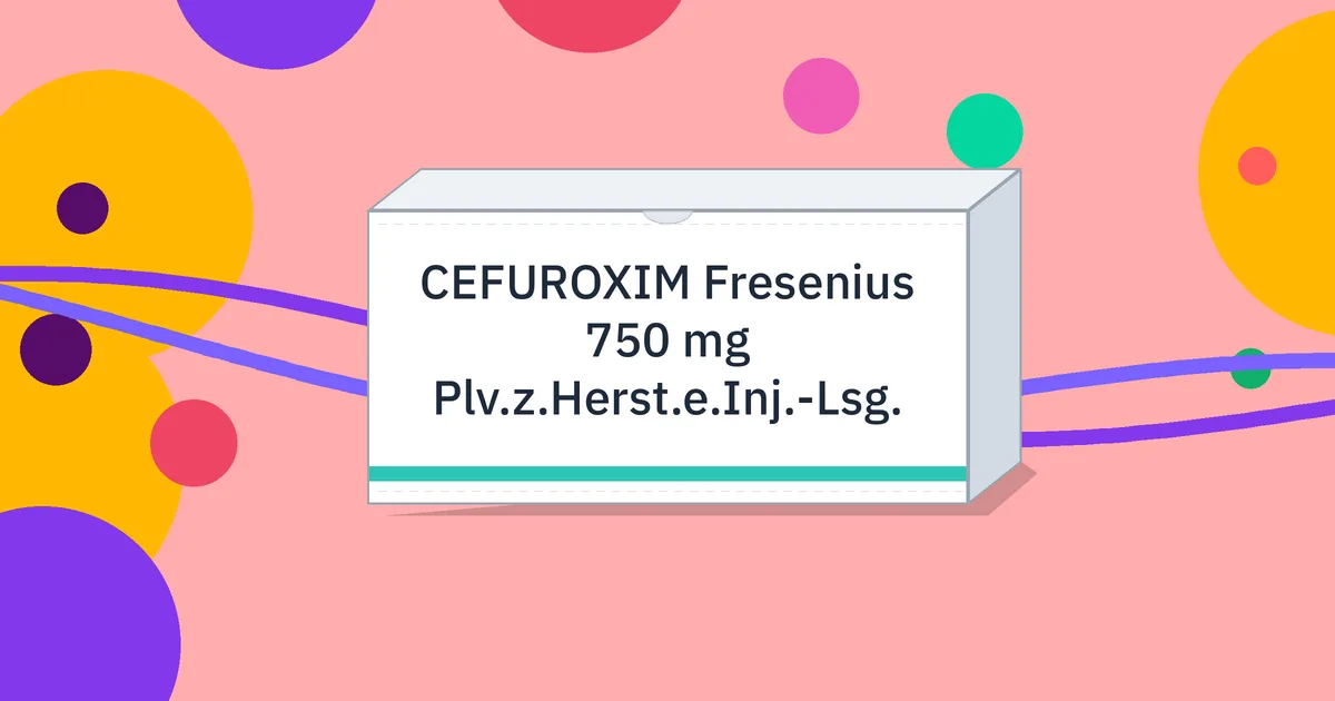 Symbolbild: Packung mit der Aufschrift CEFUROXIM Fresenius 750 mg Plv.z.Herst.e.Inj.-Lsg. (PZN 08420262) – Verfügbarkeit und Bezug in Apotheken in Frankfurt am Main