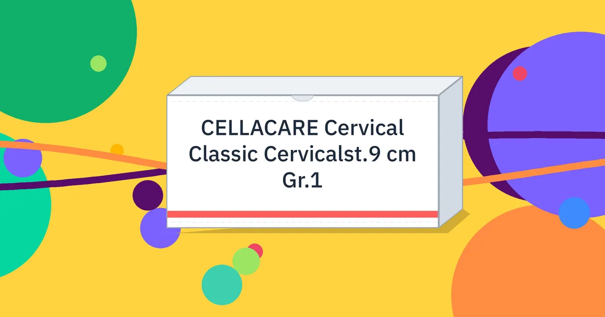 Symbolbild: Packung mit der Aufschrift CELLACARE Cervical Classic Cervicalst.9 cm Gr.1 (PZN 20549254) – Verfügbarkeit und Bezug in Apotheken in Frankfurt am Main