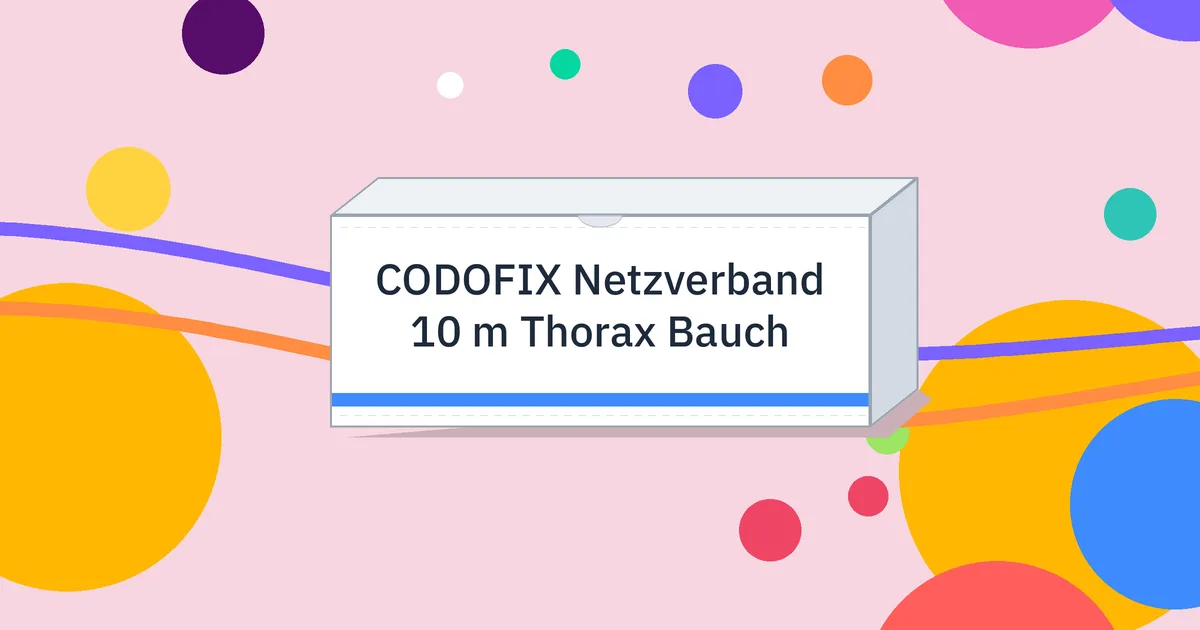 Symbolbild: Packung mit der Aufschrift CODOFIX Netzverband 10 m Thorax Bauch (PZN 06928252) – Verfügbarkeit und Bezug in Apotheken in Frankfurt am Main
