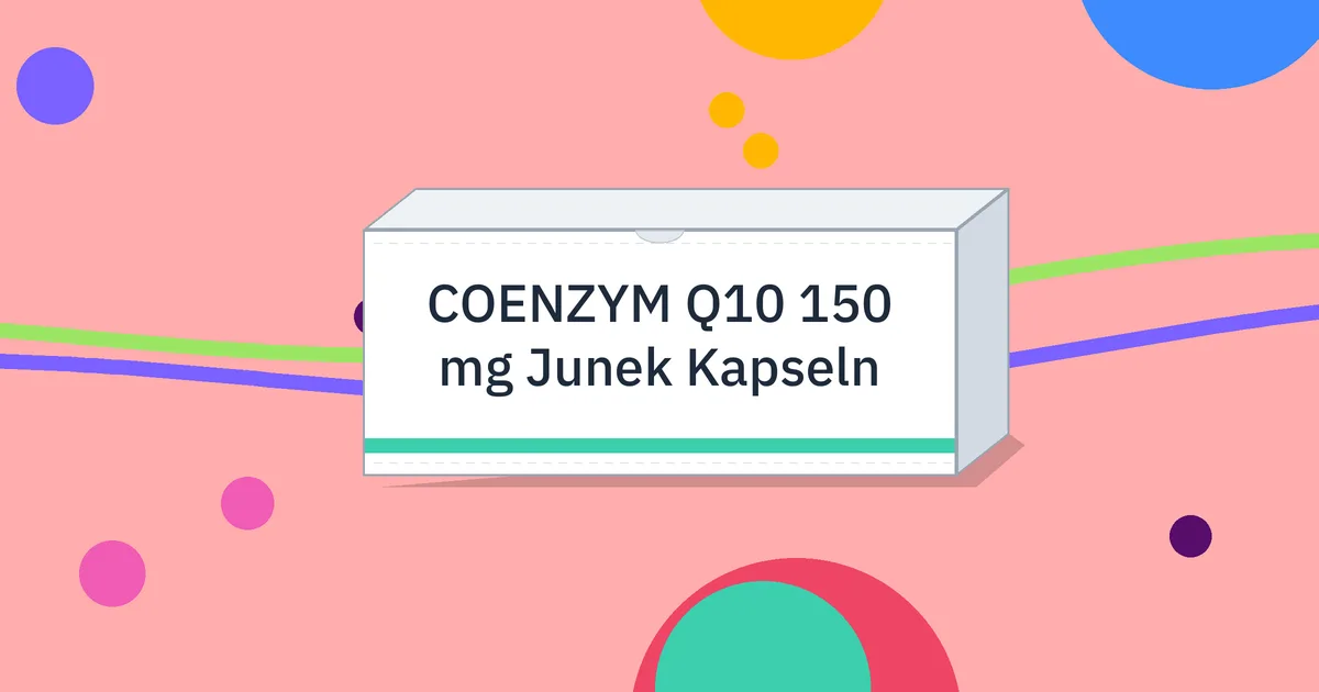 Symbolbild: Packung mit der Aufschrift COENZYM Q10 150 mg Junek Kapseln (PZN 09720115) – Verfügbarkeit und Bezug in Apotheken in Frankfurt am Main