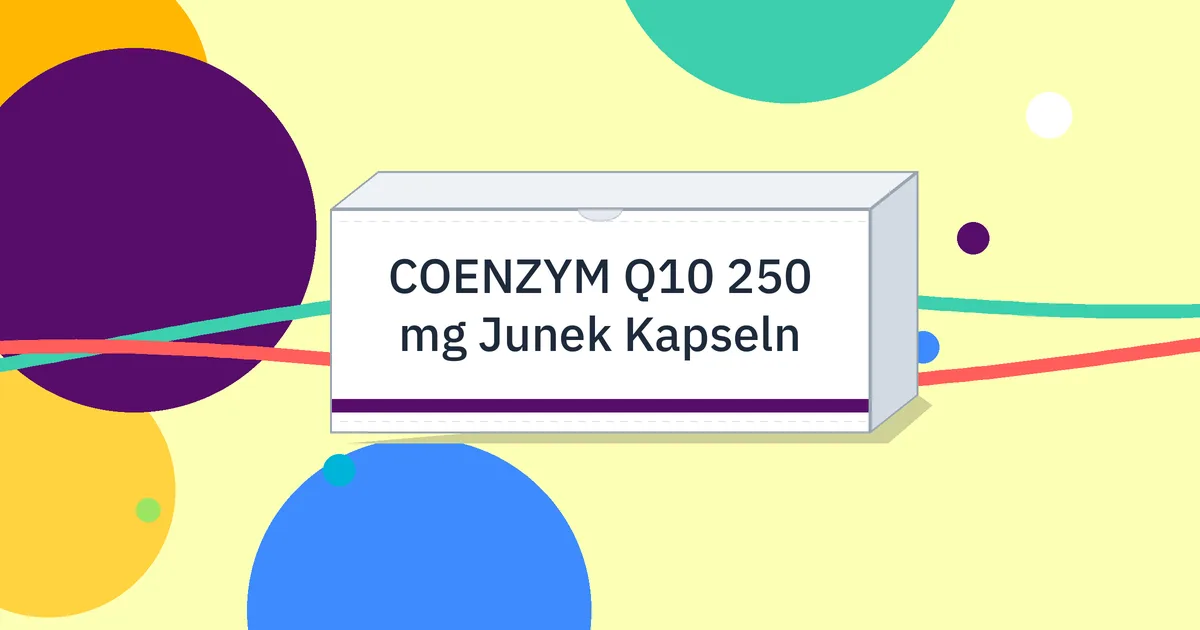 Symbolbild: Packung mit der Aufschrift COENZYM Q10 250 mg Junek Kapseln (PZN 09720279) – Verfügbarkeit und Bezug in Apotheken in Frankfurt am Main
