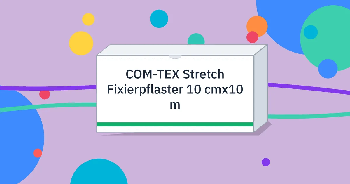 Symbolbild: Packung mit der Aufschrift COM-TEX Stretch Fixierpflaster 10 cmx10 m (PZN 04938861) – Verfügbarkeit und Bezug in Apotheken in Frankfurt am Main