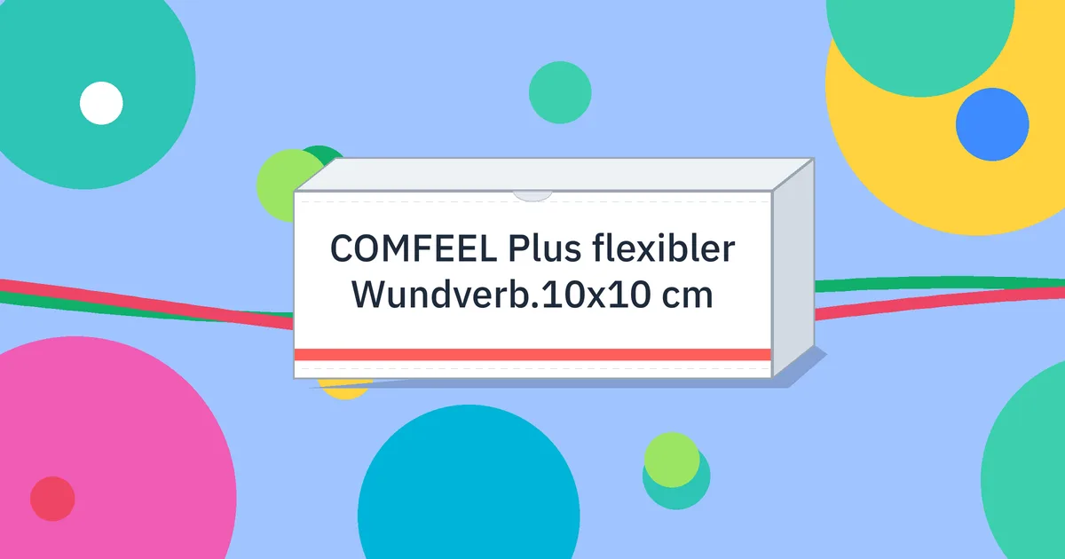 Symbolbild: Packung mit der Aufschrift COMFEEL Plus flexibler Wundverb.10x10 cm (PZN 14278868) – Verfügbarkeit und Bezug in Apotheken in Frankfurt am Main
