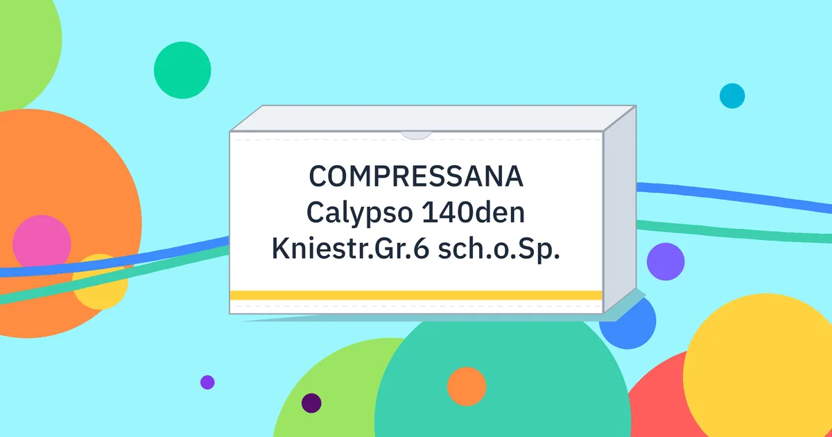 Symbolbild: Packung mit der Aufschrift COMPRESSANA Calypso 140den Kniestr.Gr.6 sch.o.Sp. (PZN 09076967) – Verfügbarkeit und Bezug in Apotheken in Frankfurt am Main