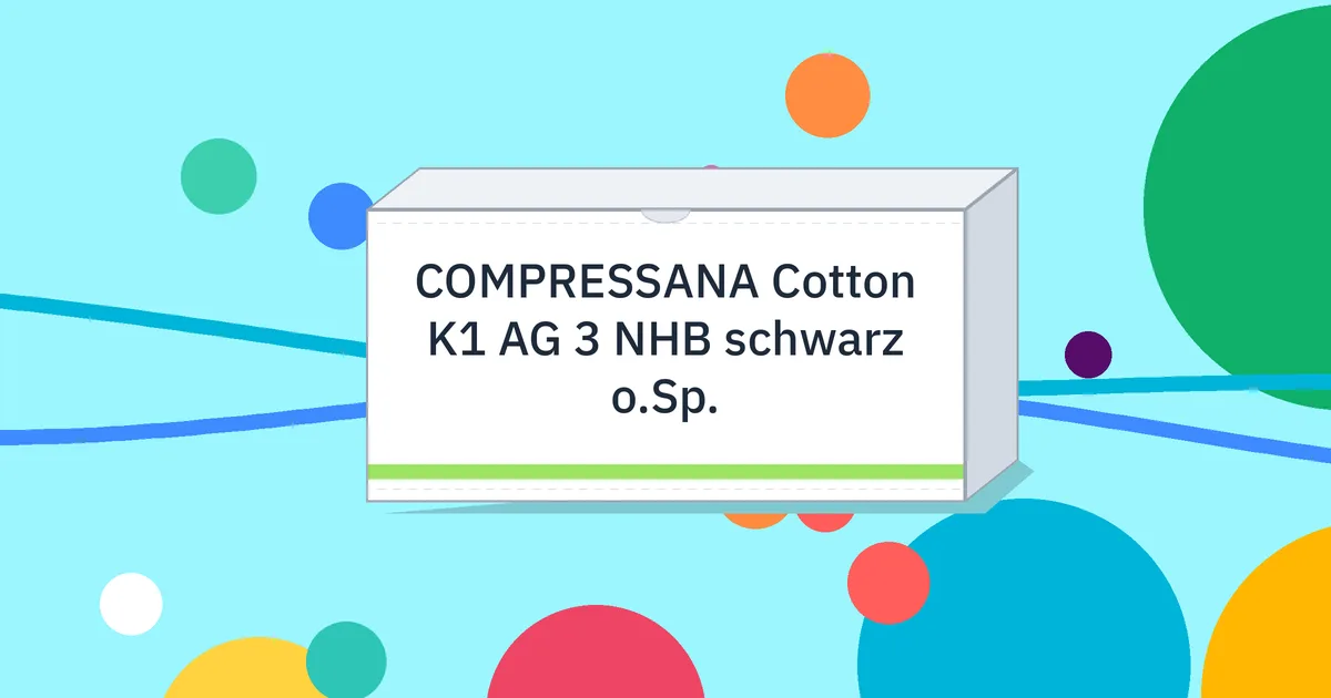 Symbolbild: Packung mit der Aufschrift COMPRESSANA Cotton K1 AG 3 NHB schwarz o.Sp. (PZN 11393095) – Verfügbarkeit und Bezug in Apotheken in Frankfurt am Main
