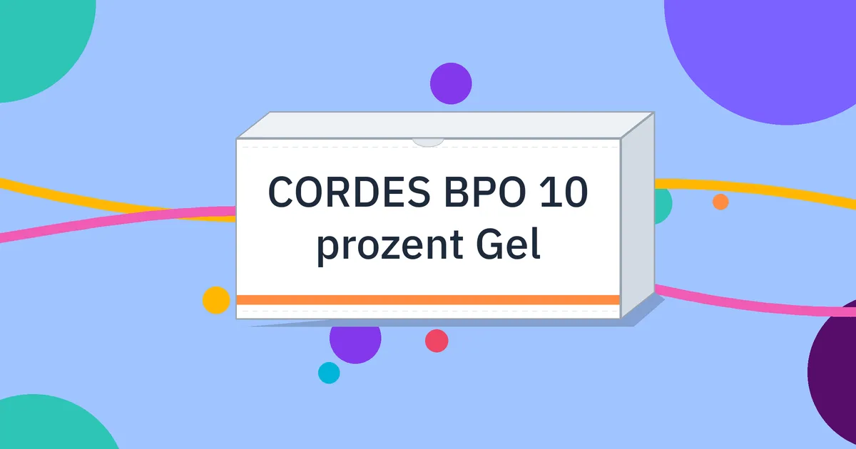 Symbolbild: Packung mit der Aufschrift CORDES BPO 10 prozent Gel (PZN 03332725) – Verfügbarkeit und Bezug in Apotheken in Frankfurt am Main