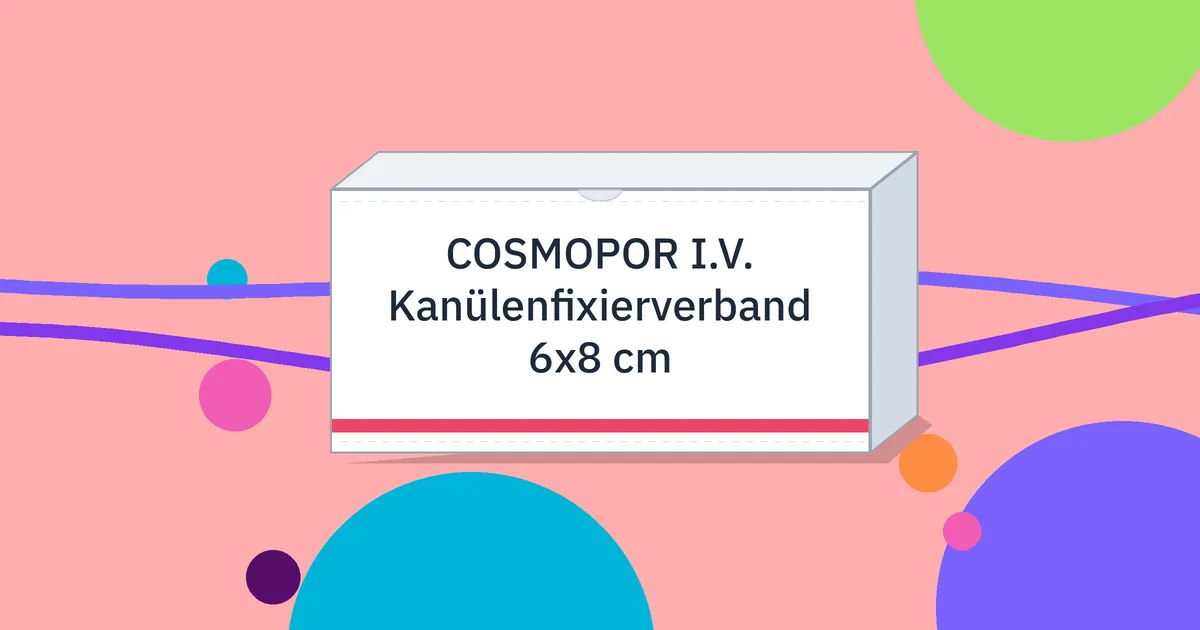 Symbolbild: Packung mit der Aufschrift COSMOPOR I.V. Kanülenfixierverband 6x8 cm (PZN 19787132) – Verfügbarkeit und Bezug in Apotheken in Frankfurt am Main