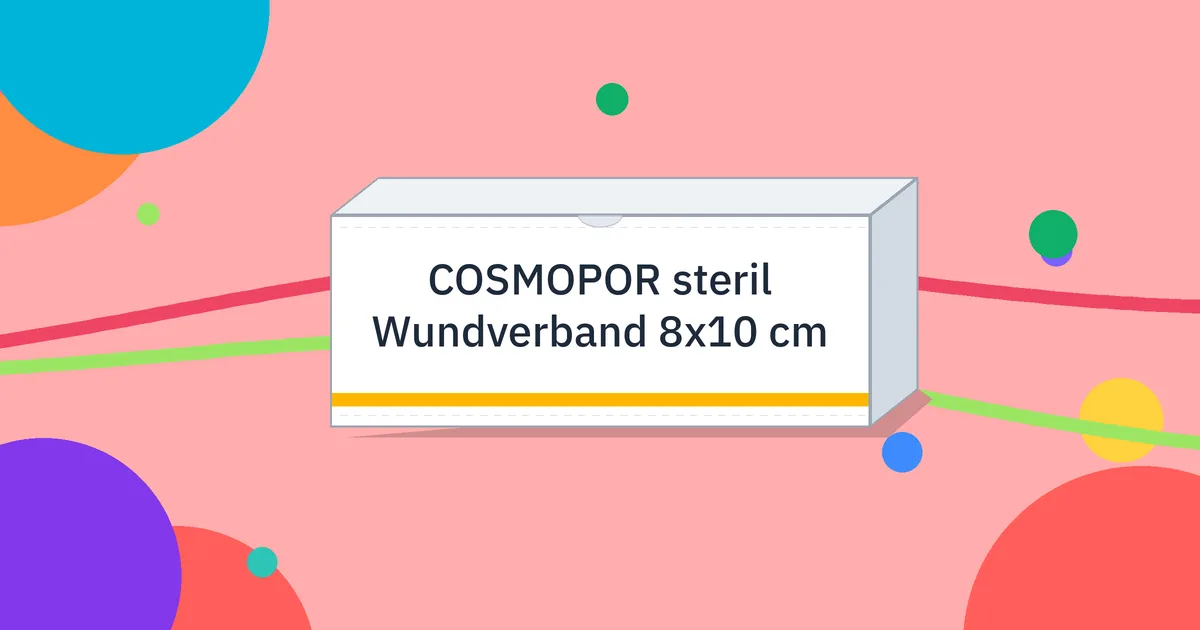 Symbolbild: Packung mit der Aufschrift COSMOPOR steril Wundverband 8x10 cm (PZN 18744505) – Verfügbarkeit und Bezug in Apotheken in Frankfurt am Main