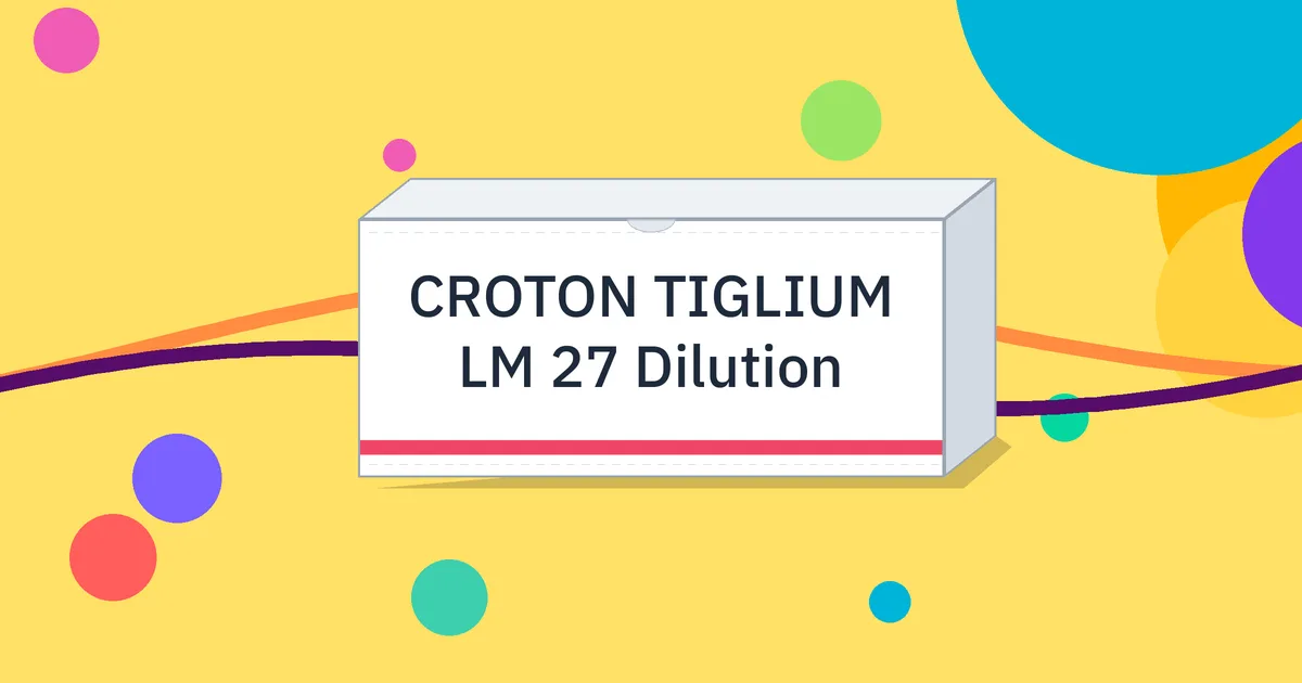 Symbolbild: Packung mit der Aufschrift CROTON TIGLIUM LM 27 Dilution (PZN 12836548) – Verfügbarkeit und Bezug in Apotheken in Frankfurt am Main