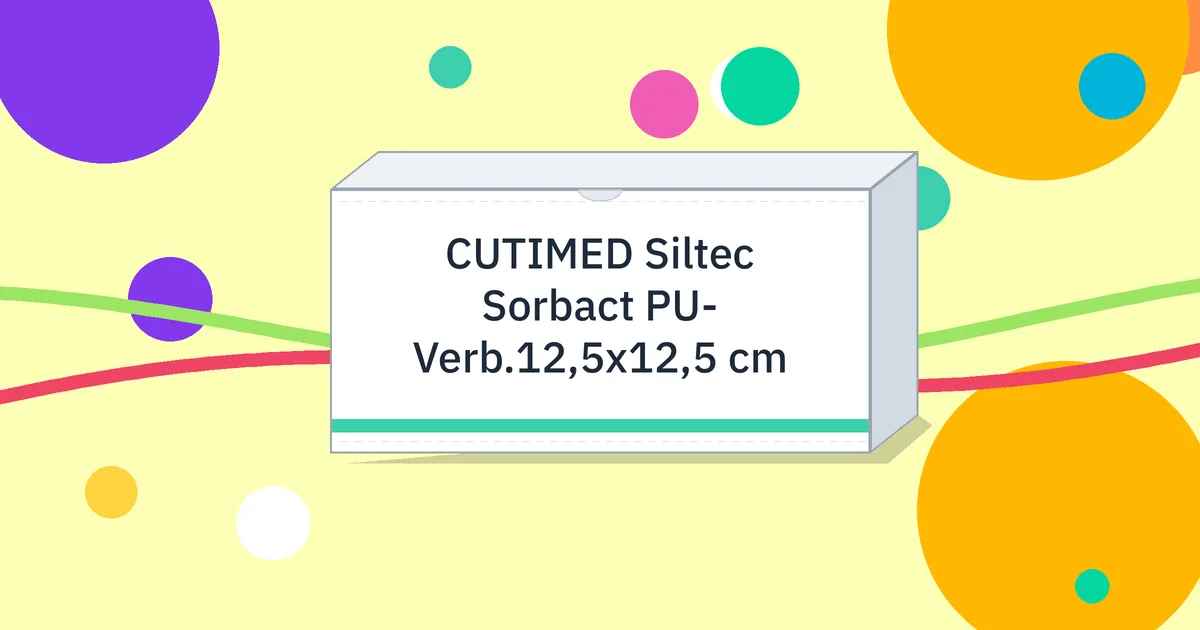 Symbolbild: Packung mit der Aufschrift CUTIMED Siltec Sorbact PU-Verb.12,5x12,5 cm (PZN 18303770) – Verfügbarkeit und Bezug in Apotheken in Frankfurt am Main