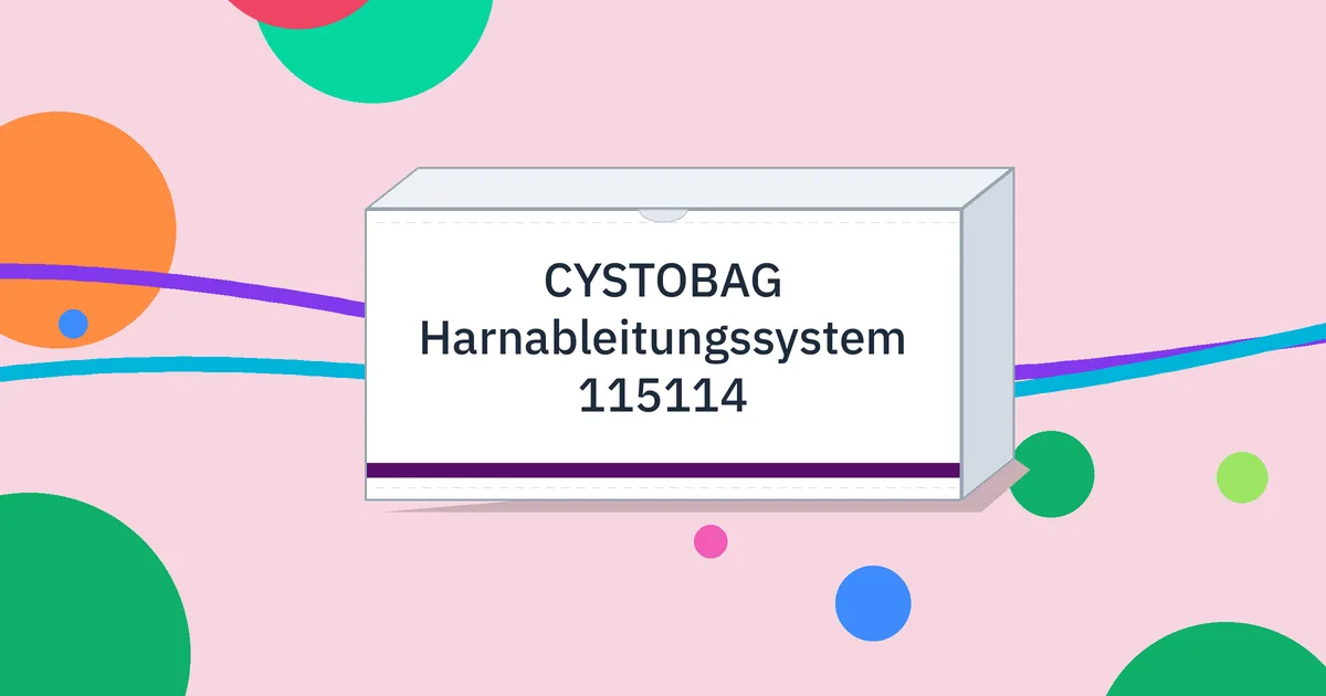 Symbolbild: Packung mit der Aufschrift CYSTOBAG Harnableitungssystem 115114 (PZN 07008039) – Verfügbarkeit und Bezug in Apotheken in Frankfurt am Main