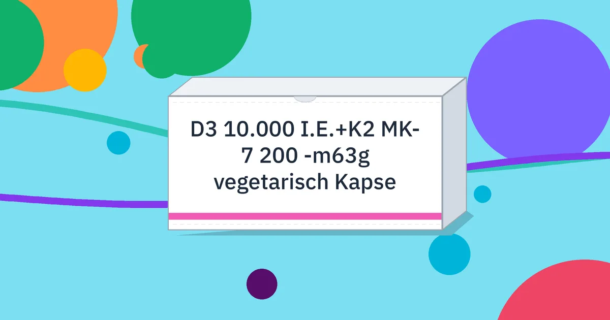 Symbolbild: Packung mit der Aufschrift D3 10.000 I.E.+K2 MK-7 200 -m63g vegetarisch Kapse (PZN 16778049) – Verfügbarkeit und Bezug in Apotheken in Frankfurt am Main