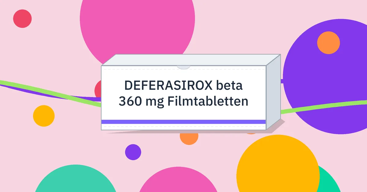 Symbolbild: Packung mit der Aufschrift DEFERASIROX beta 360 mg Filmtabletten (PZN 12740570) – Verfügbarkeit und Bezug in Apotheken in Frankfurt am Main