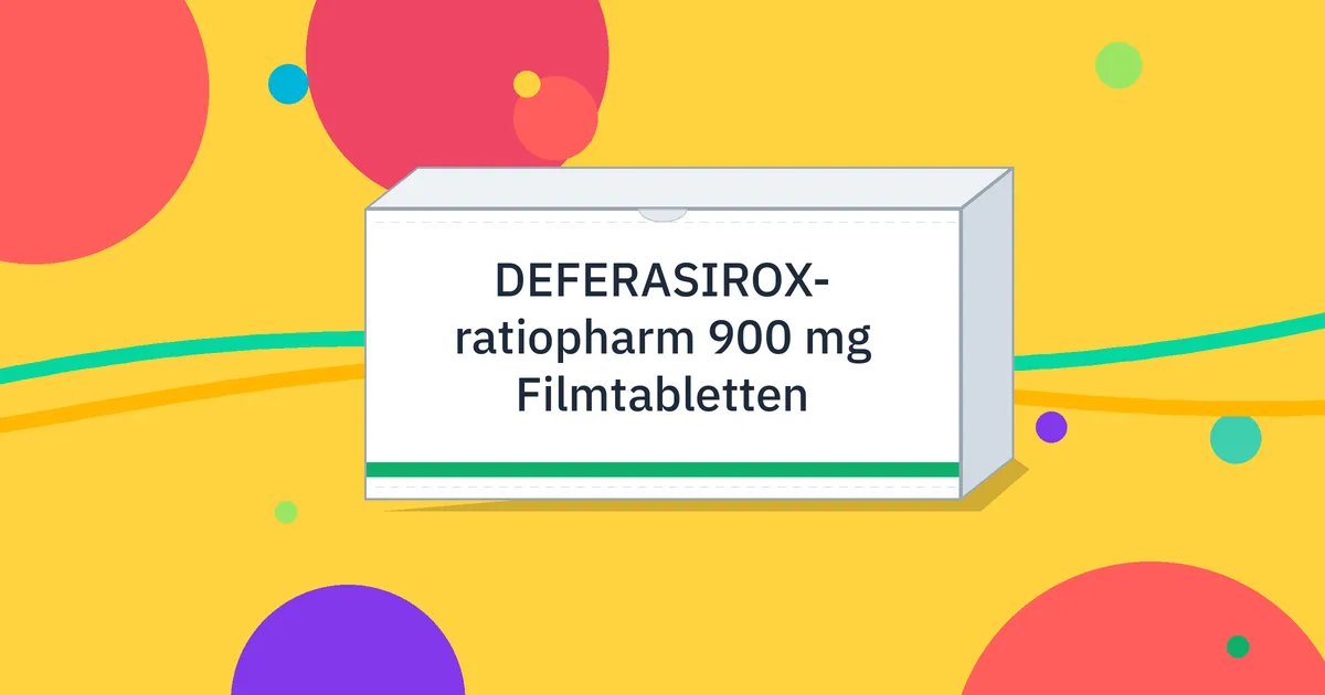 Symbolbild: Packung mit der Aufschrift DEFERASIROX-ratiopharm 900 mg Filmtabletten (PZN 18200018) – Verfügbarkeit und Bezug in Apotheken in Frankfurt am Main