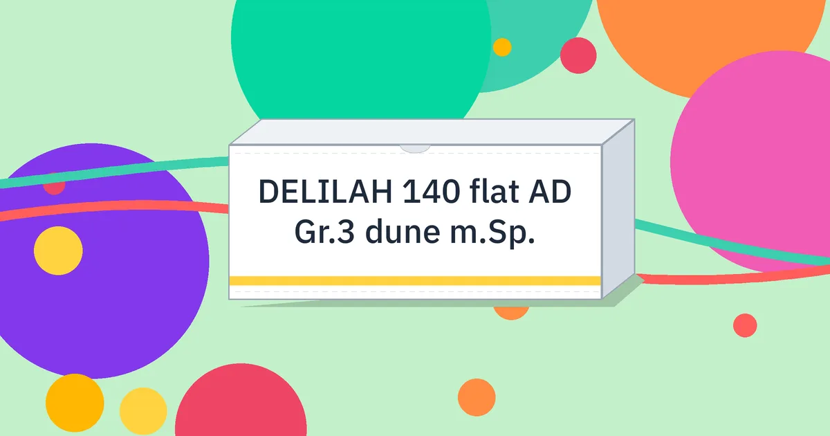 Symbolbild: Packung mit der Aufschrift DELILAH 140 flat AD Gr.3 dune m.Sp. (PZN 14247000) – Verfügbarkeit und Bezug in Apotheken in Frankfurt am Main