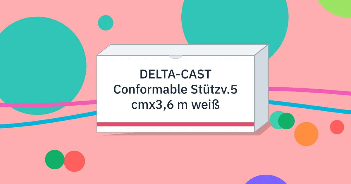 Symbolbild: Packung mit der Aufschrift DELTA-CAST Conformable Stützv.5 cmx3,6 m weiß (PZN 04590820) – Verfügbarkeit und Bezug in Apotheken in Frankfurt am Main