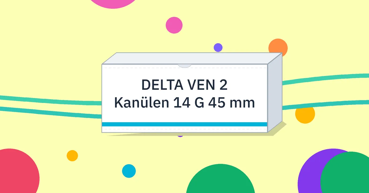Symbolbild: Packung mit der Aufschrift DELTA VEN 2 Kanülen 14 G 45 mm (PZN 07757723) – Verfügbarkeit und Bezug in Apotheken in Frankfurt am Main