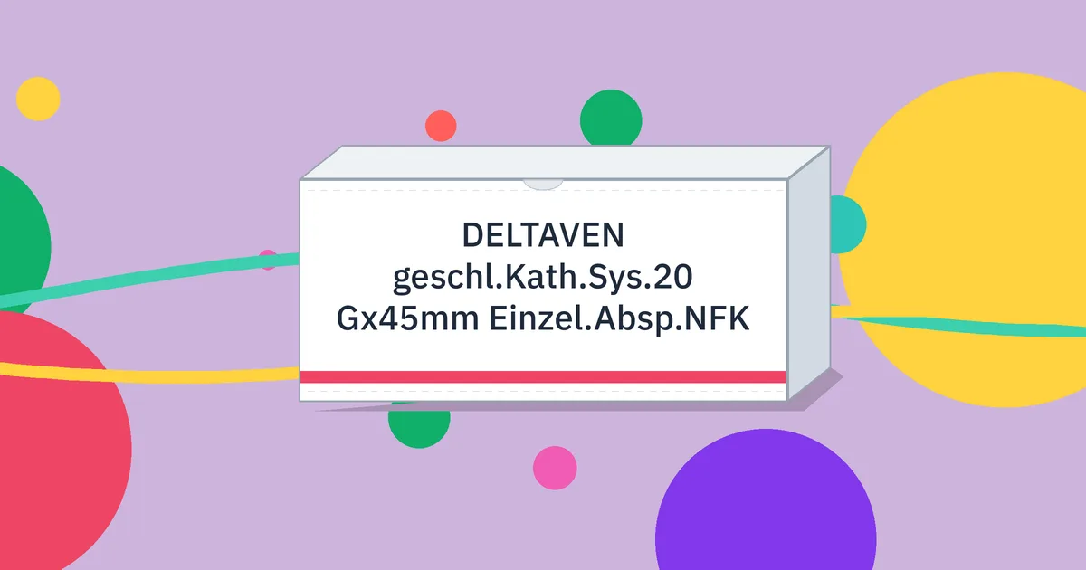 Symbolbild: Packung mit der Aufschrift DELTAVEN geschl.Kath.Sys.20 Gx45mm Einzel.Absp.NFK (PZN 13977883) – Verfügbarkeit und Bezug in Apotheken in Frankfurt am Main
