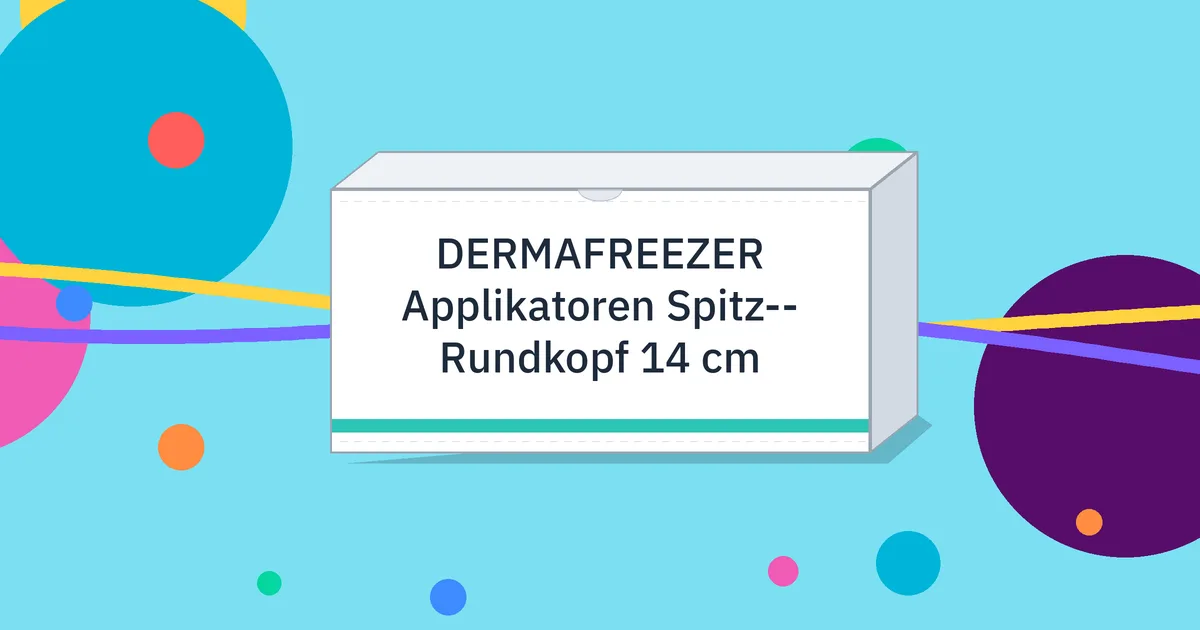 Symbolbild: Packung mit der Aufschrift DERMAFREEZER Applikatoren Spitz--Rundkopf 14 cm (PZN 19527425) – Verfügbarkeit und Bezug in Apotheken in Frankfurt am Main