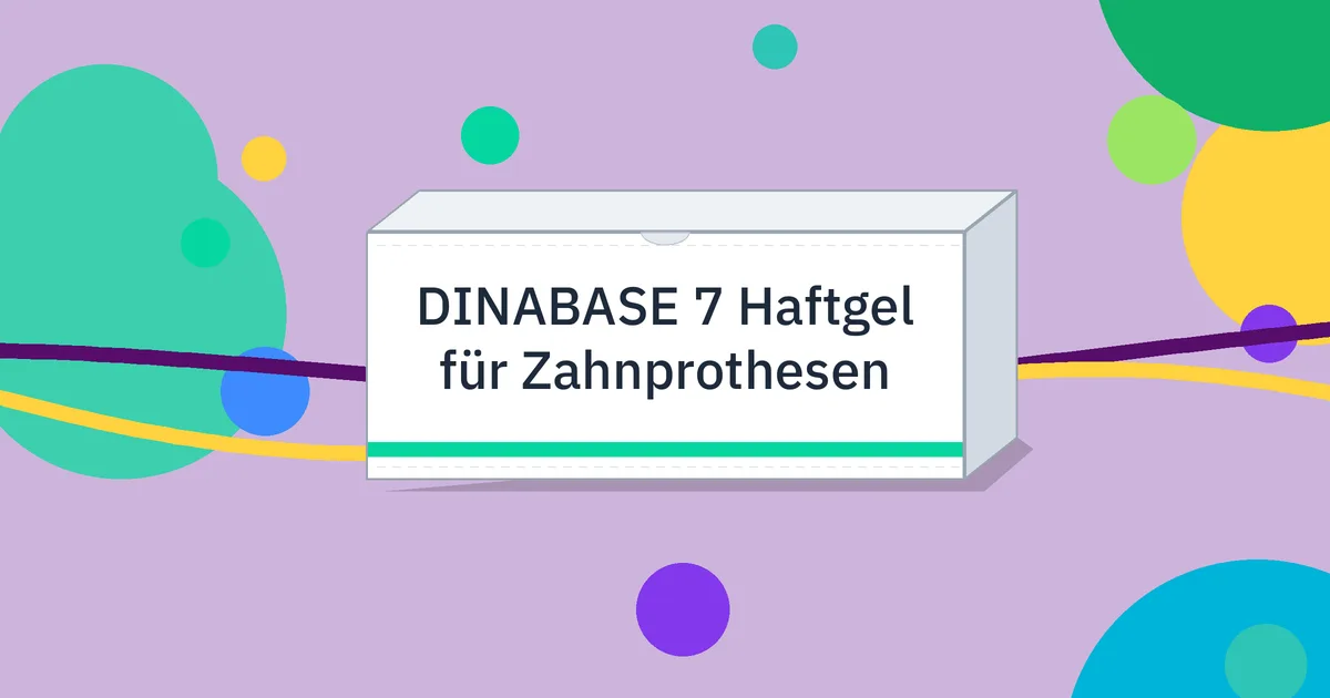 Symbolbild: Packung mit der Aufschrift DINABASE 7 Haftgel für Zahnprothesen (PZN 02847137) – Verfügbarkeit und Bezug in Apotheken in Frankfurt am Main