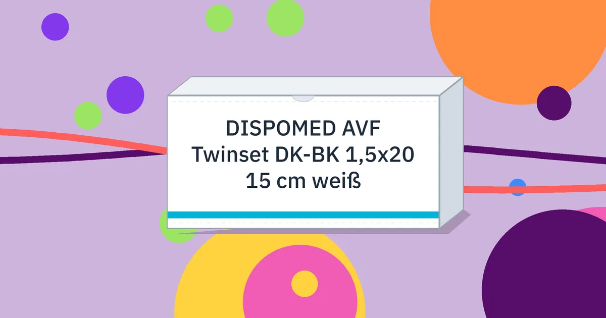 Symbolbild: Packung mit der Aufschrift DISPOMED AVF Twinset DK-BK 1,5x20 15 cm weiß (PZN 00268501) – Verfügbarkeit und Bezug in Apotheken in Frankfurt am Main