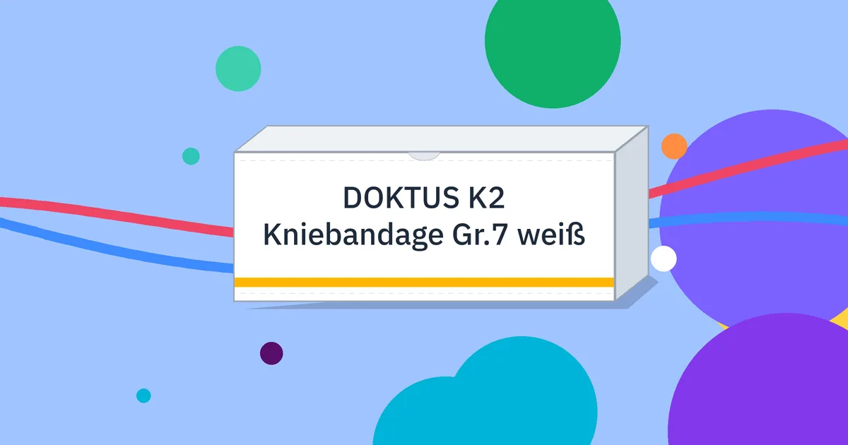 Symbolbild: Packung mit der Aufschrift DOKTUS K2 Kniebandage Gr.7 weiß (PZN 03309850) – Verfügbarkeit und Bezug in Apotheken in Frankfurt am Main