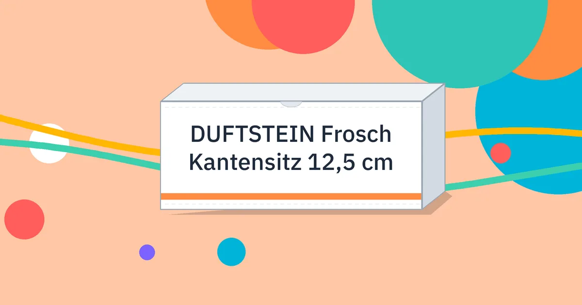 Symbolbild: Packung mit der Aufschrift DUFTSTEIN Frosch Kantensitz 12,5 cm (PZN 06943777) – Verfügbarkeit und Bezug in Apotheken in Frankfurt am Main