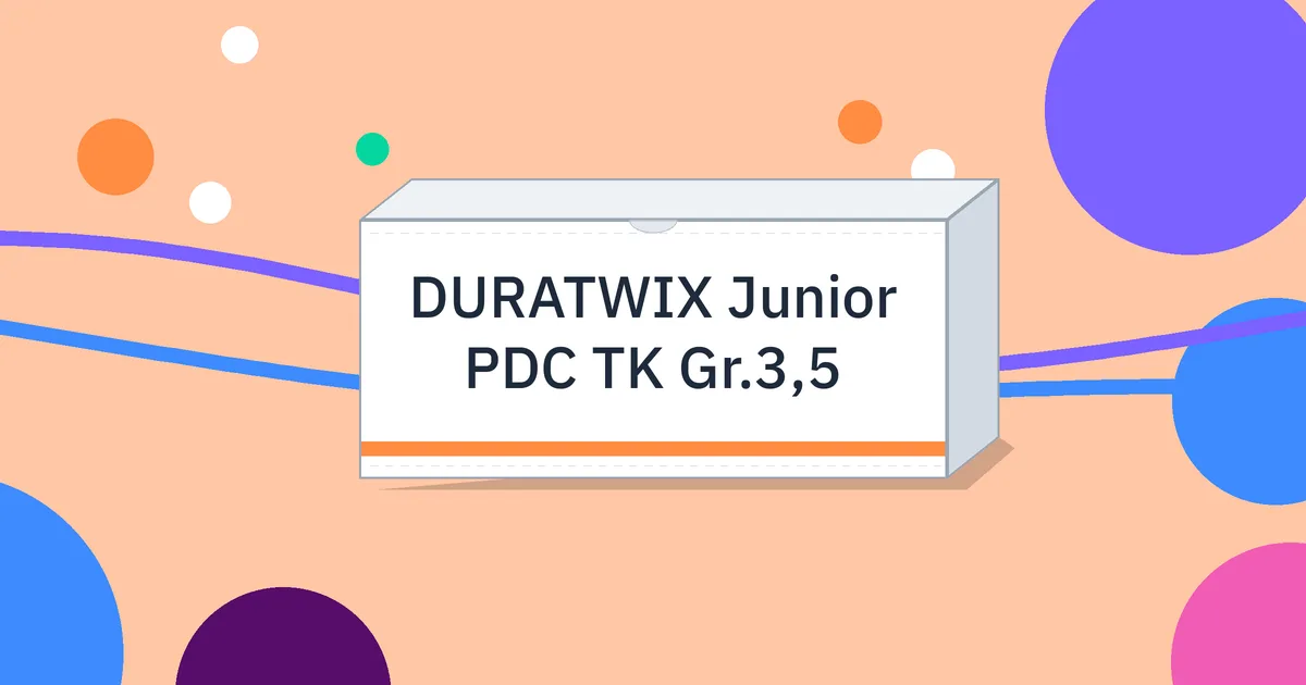 Symbolbild: Packung mit der Aufschrift DURATWIX Junior PDC TK Gr.3,5 (PZN 17156775) – Verfügbarkeit und Bezug in Apotheken in Frankfurt am Main