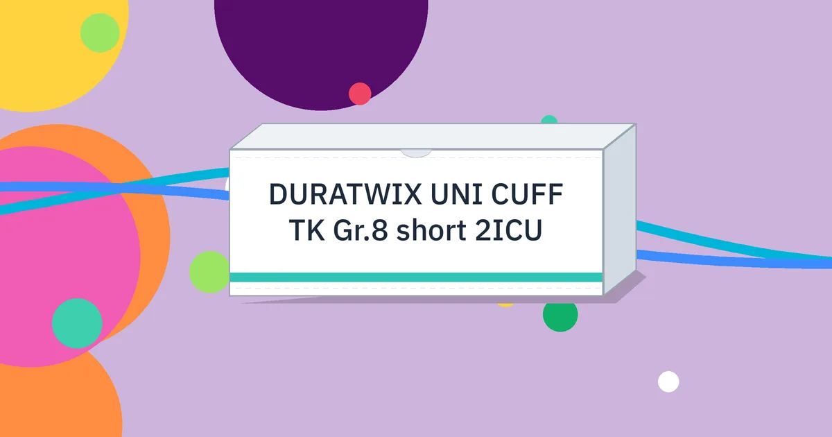 Symbolbild: Packung mit der Aufschrift DURATWIX UNI CUFF TK Gr.8 short 2ICU (PZN 19788338) – Verfügbarkeit und Bezug in Apotheken in Frankfurt am Main