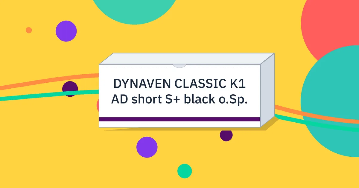 Symbolbild: Packung mit der Aufschrift DYNAVEN CLASSIC K1 AD short S+ black o.Sp. (PZN 18414222) – Verfügbarkeit und Bezug in Apotheken in Frankfurt am Main