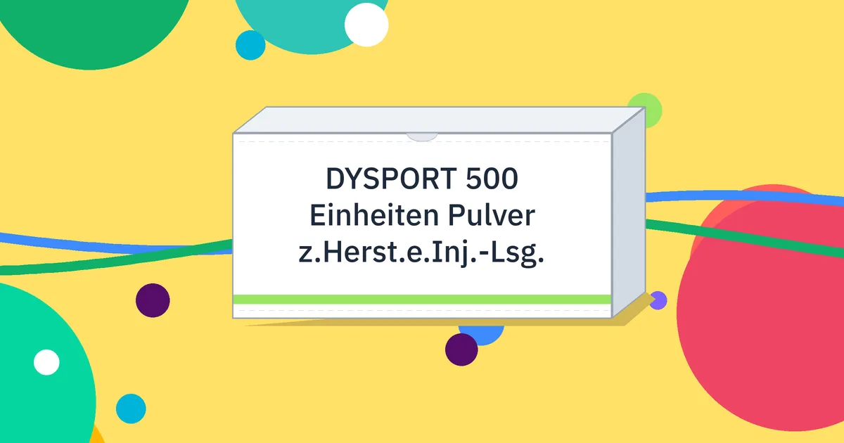 Symbolbild: Packung mit der Aufschrift DYSPORT 500 Einheiten Pulver z.Herst.e.Inj.-Lsg. (PZN 16887838) – Verfügbarkeit und Bezug in Apotheken in Frankfurt am Main