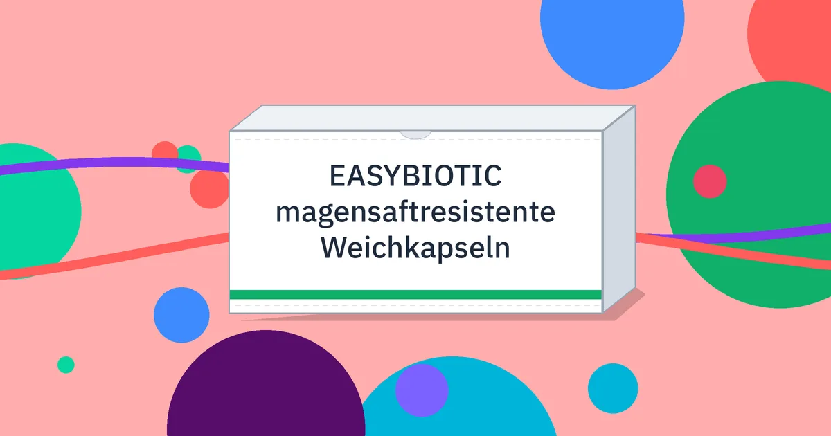 Symbolbild: Packung mit der Aufschrift EASYBIOTIC magensaftresistente Weichkapseln (PZN 19479494) – Verfügbarkeit und Bezug in Apotheken in Frankfurt am Main