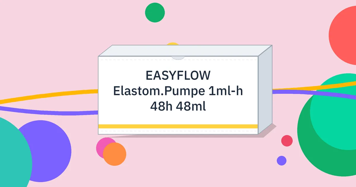 Symbolbild: Packung mit der Aufschrift EASYFLOW Elastom.Pumpe 1ml-h 48h 48ml (PZN 18095610) – Verfügbarkeit und Bezug in Apotheken in Frankfurt am Main