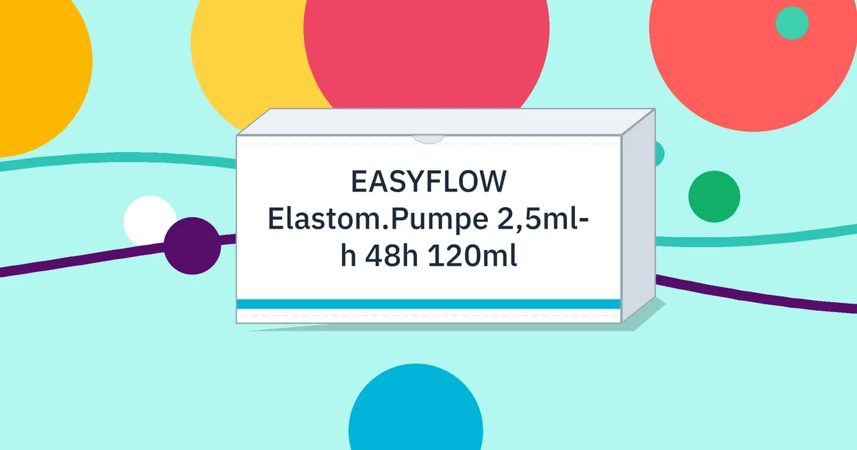 Symbolbild: Packung mit der Aufschrift EASYFLOW Elastom.Pumpe 2,5ml-h 48h 120ml (PZN 19789237) – Verfügbarkeit und Bezug in Apotheken in Frankfurt am Main