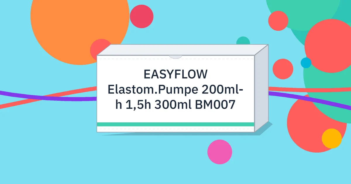 Symbolbild: Packung mit der Aufschrift EASYFLOW Elastom.Pumpe 200ml-h 1,5h 300ml BM007 (PZN 19774253) – Verfügbarkeit und Bezug in Apotheken in Frankfurt am Main