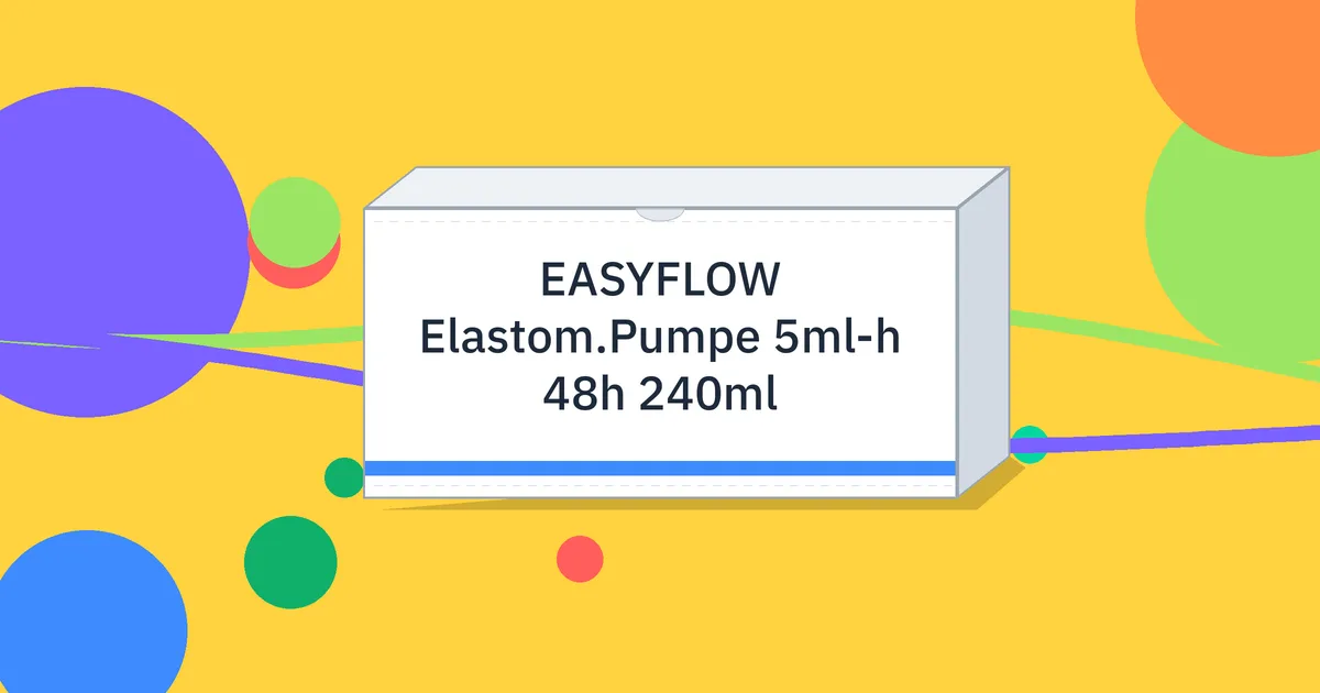 Symbolbild: Packung mit der Aufschrift EASYFLOW Elastom.Pumpe 5ml-h 48h 240ml (PZN 18090096) – Verfügbarkeit und Bezug in Apotheken in Frankfurt am Main