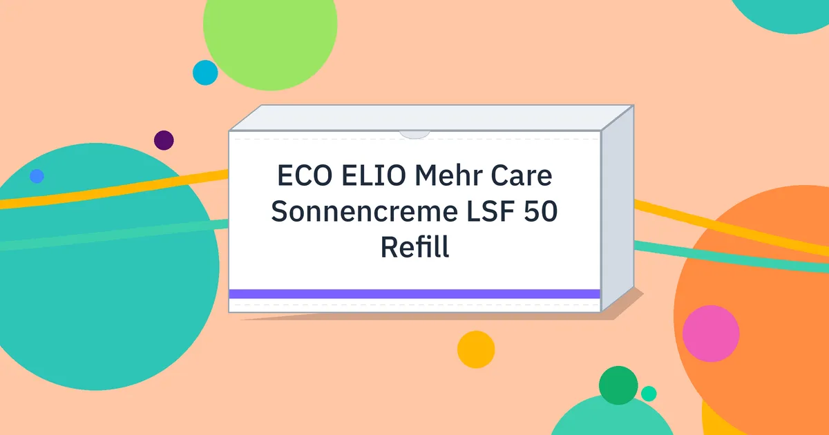 Symbolbild: Packung mit der Aufschrift ECO ELIO Mehr Care Sonnencreme LSF 50 Refill (PZN 19726260) – Verfügbarkeit und Bezug in Apotheken in Frankfurt am Main