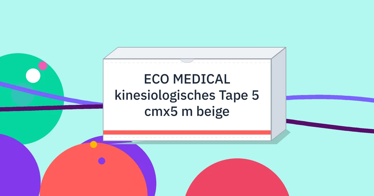 Symbolbild: Packung mit der Aufschrift ECO MEDICAL kinesiologisches Tape 5 cmx5 m beige (PZN 10109028) – Verfügbarkeit und Bezug in Apotheken in Frankfurt am Main