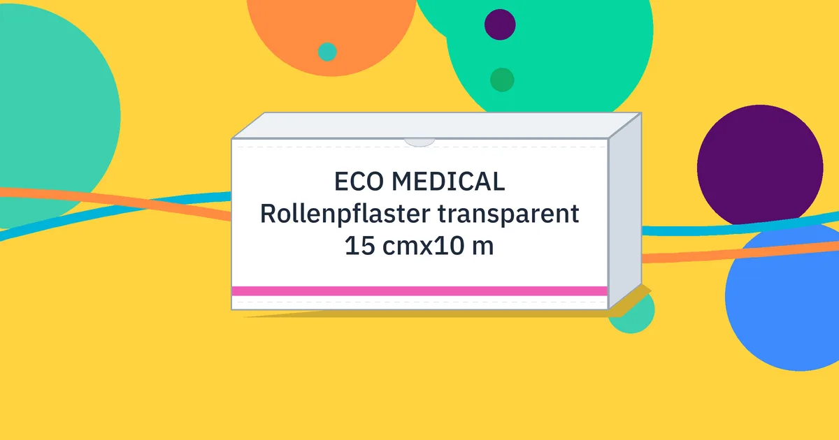 Symbolbild: Packung mit der Aufschrift ECO MEDICAL Rollenpflaster transparent 15 cmx10 m (PZN 01323107) – Verfügbarkeit und Bezug in Apotheken in Frankfurt am Main