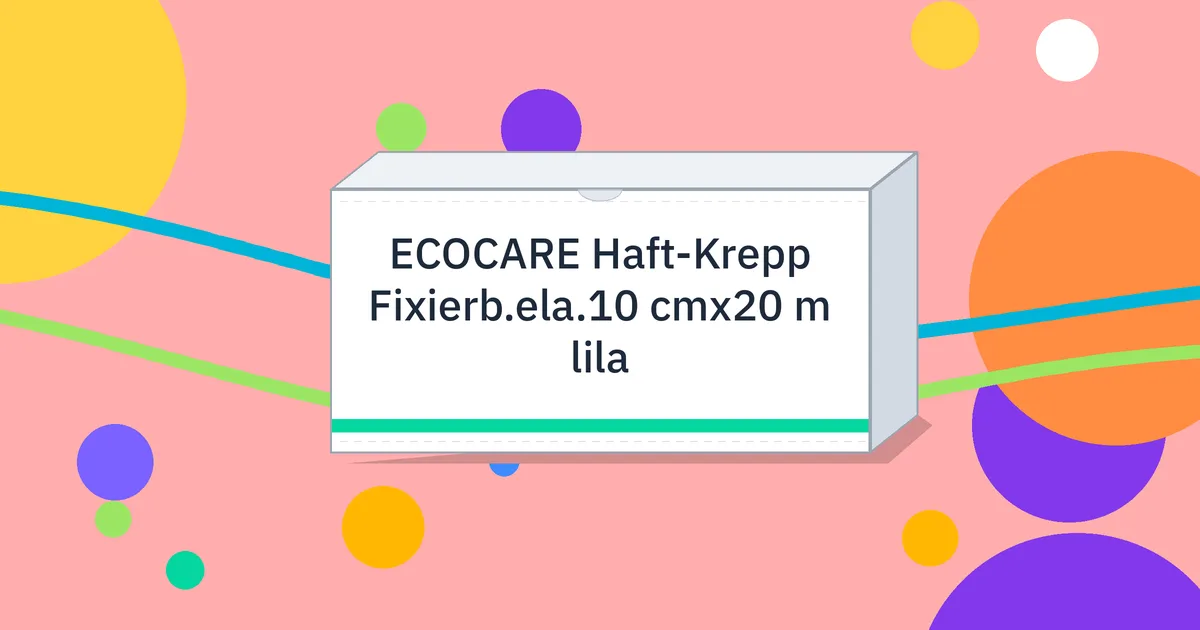 Symbolbild: Packung mit der Aufschrift ECOCARE Haft-Krepp Fixierb.ela.10 cmx20 m lila (PZN 11518728) – Verfügbarkeit und Bezug in Apotheken in Frankfurt am Main