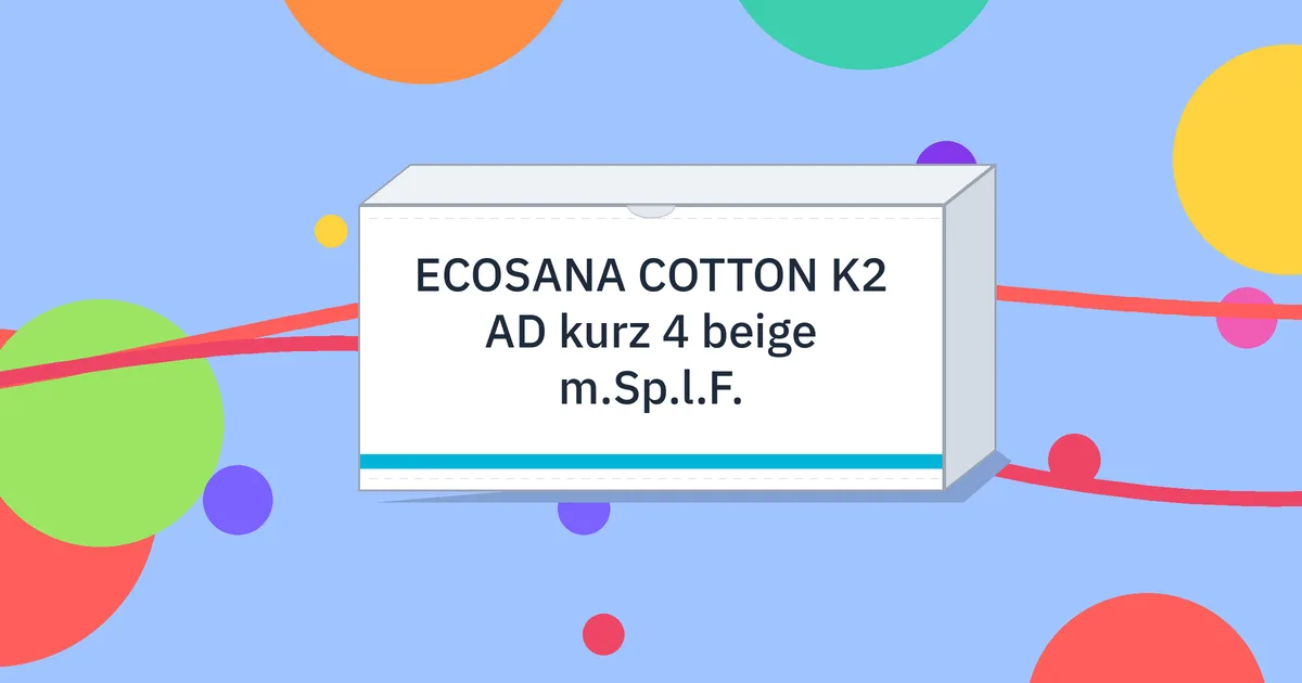 Symbolbild: Packung mit der Aufschrift ECOSANA COTTON K2 AD kurz 4 beige m.Sp.l.F. (PZN 16947842) – Verfügbarkeit und Bezug in Apotheken in Frankfurt am Main