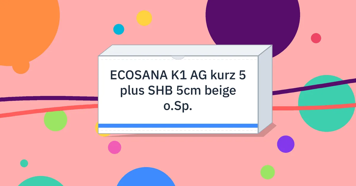 Symbolbild: Packung mit der Aufschrift ECOSANA K1 AG kurz 5 plus SHB 5cm beige o.Sp. (PZN 04729212) – Verfügbarkeit und Bezug in Apotheken in Frankfurt am Main
